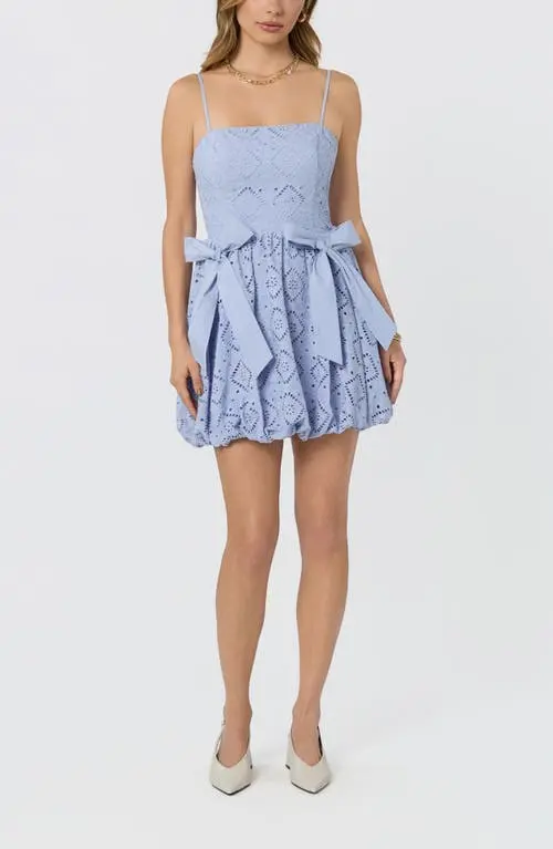 Astr The Label Aislinn Eyelet Bubble Hem Minidress - Dusty Blue