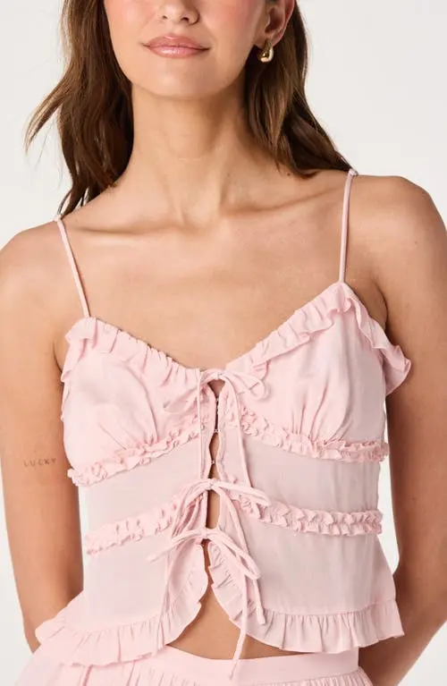 Astr The Label Kailey Tie Front Ruffle Trim Top - Blush