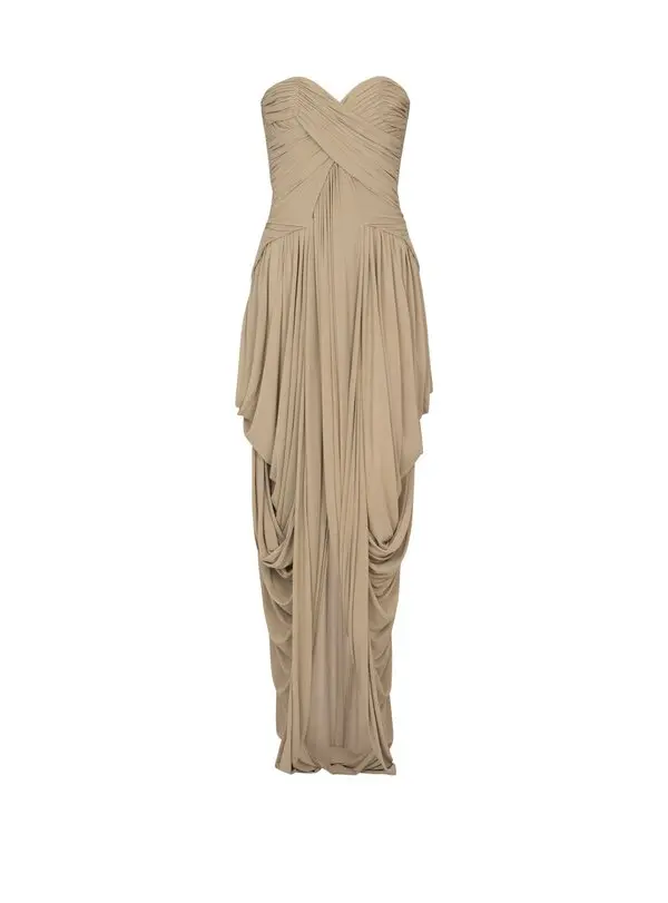 Balmain Draped Strapless Jumpsuit - Beige