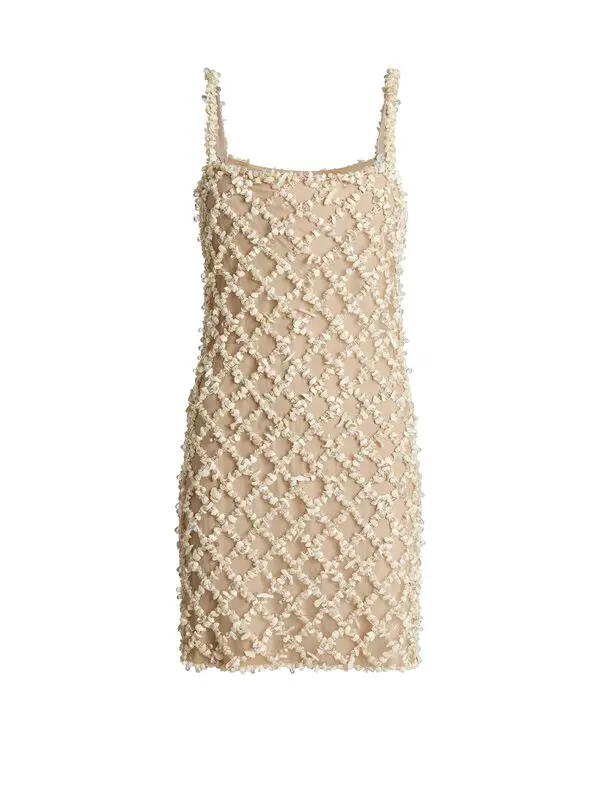 Balmain Embroidered Mesh Mini Dress