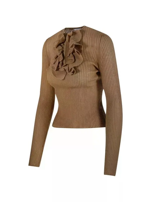 NUDE Ruffled Ribbed Blouse