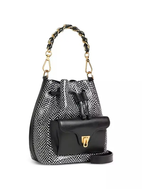 COCCINELLE Snake-print Leather Bucket Bag - Black