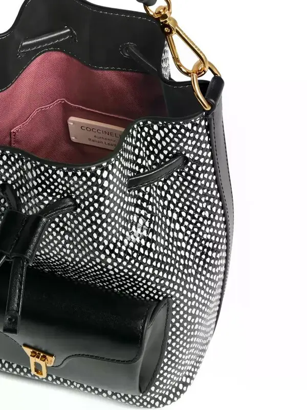 COCCINELLE Snake-print Leather Bucket Bag - Black