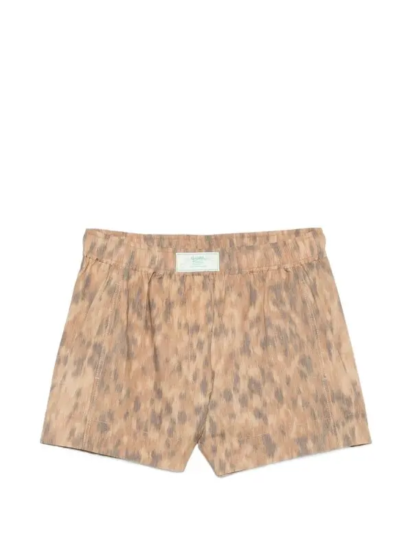 GANNI Printed Cotton Shorts - Beige