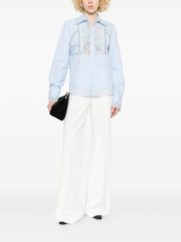 Ermanno Scervino Embroidered Cotton Shirt - Sky Blue