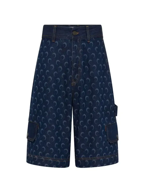 MARINE SERRE Moon Denim Bermuda Shorts - Blue