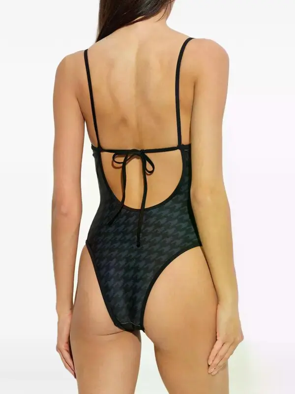 Perfect Moment Houndstooth-pattern Tie-back Swimsuit - Black