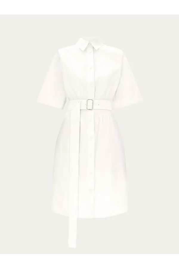 FERRAGAMO Cotton And Silk Shirt Dress - White
