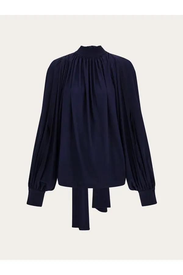 FERRAGAMO Gathered Top With Shoulder Slit Detail - Blue / Navy