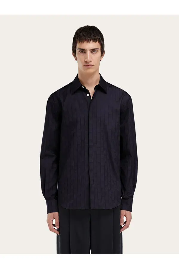 FERRAGAMO Monogram Sport Shirt - Navy