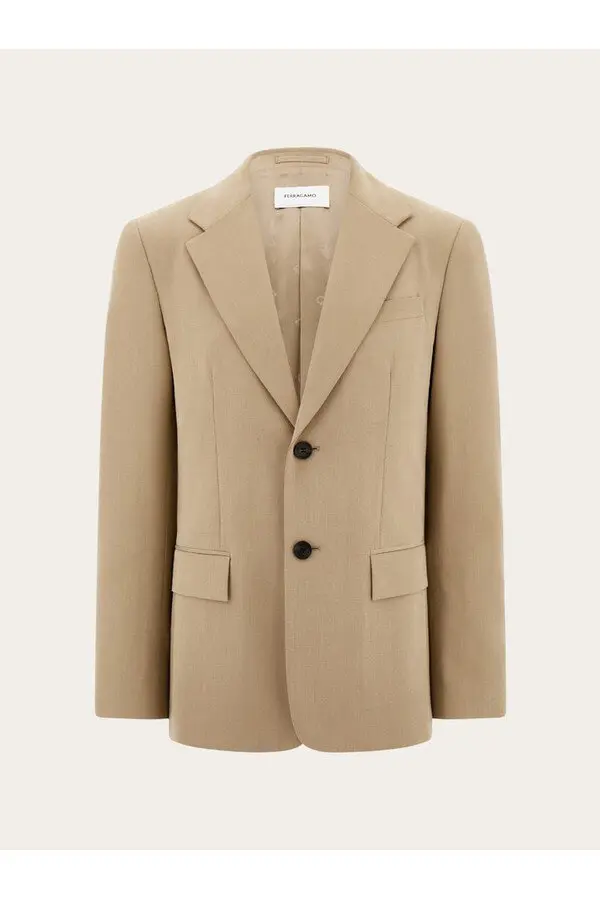 FERRAGAMO Single Breasted Flannel Blazer - Natural