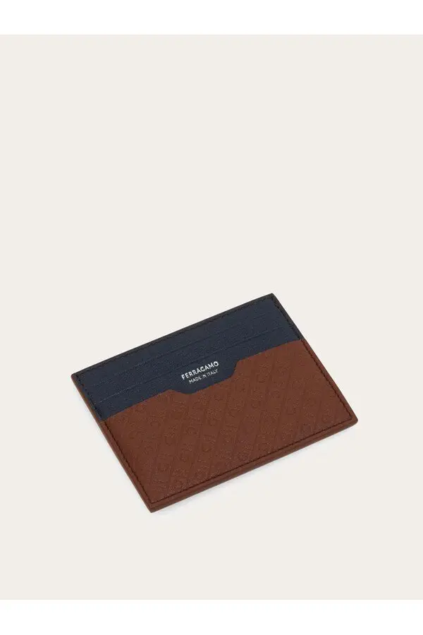 FERRAGAMO Monogram Credit Card Holder - Navy