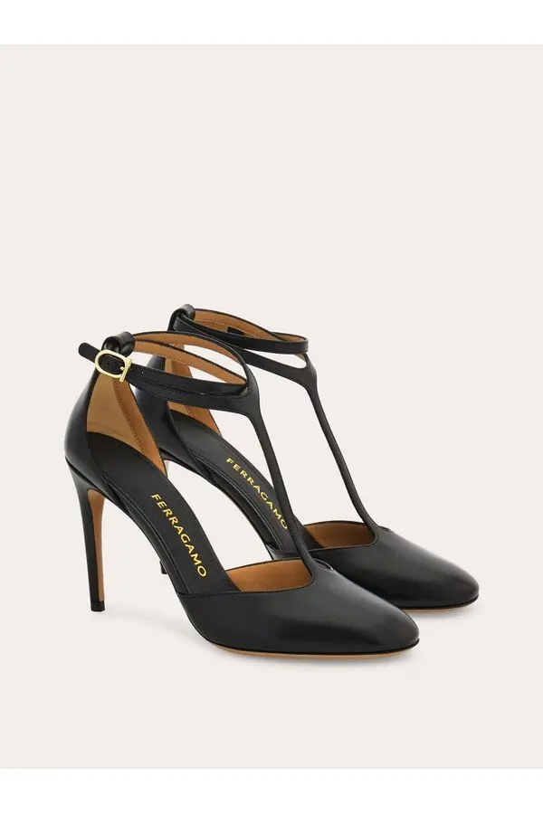 FERRAGAMO T-strap Stiletto Pumps - Black