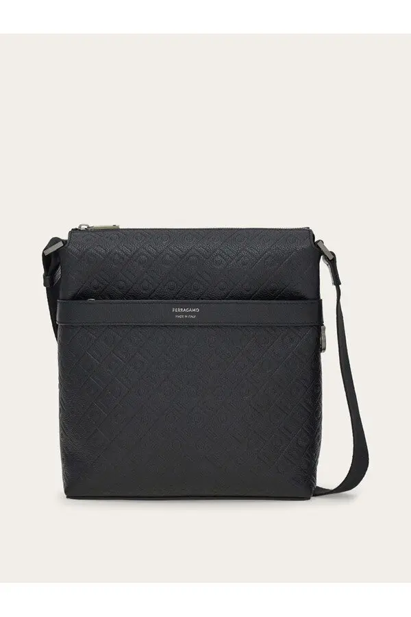 FERRAGAMO Monogram Messenger Bag - Black
