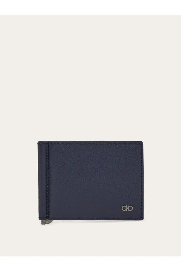 FERRAGAMO Gancini Wallet With Money Clip - Navy