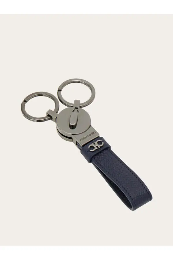 FERRAGAMO Gancini Key Holder - Navy