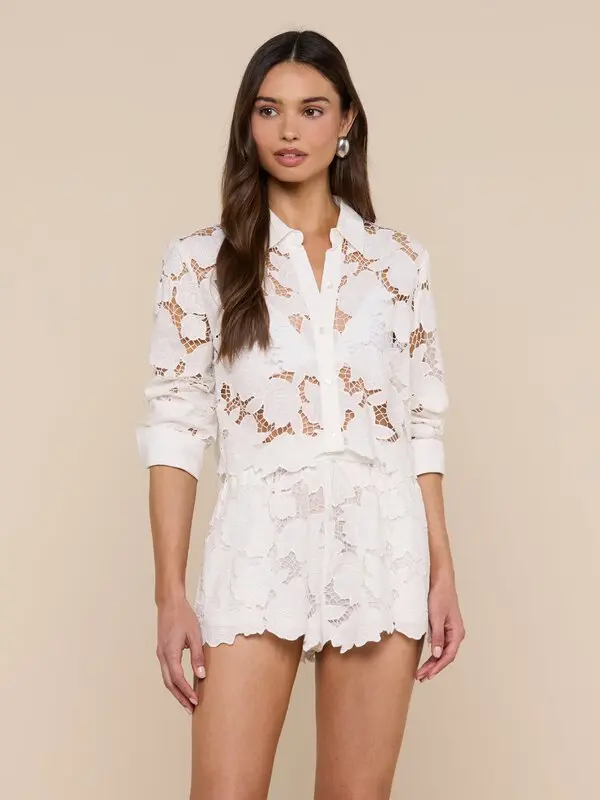 L'Agence Seychelle Cropped Eyelet Blouse Top - Ivory