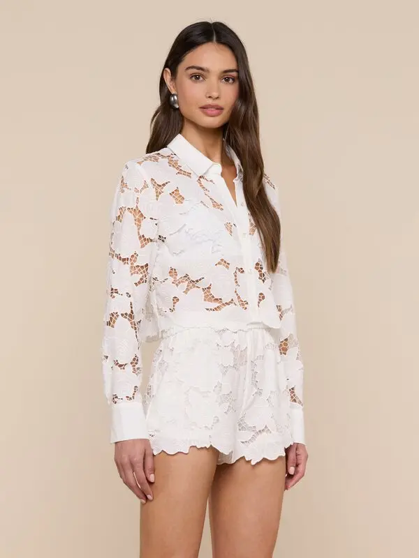 L'Agence Seychelle Cropped Eyelet Blouse Top