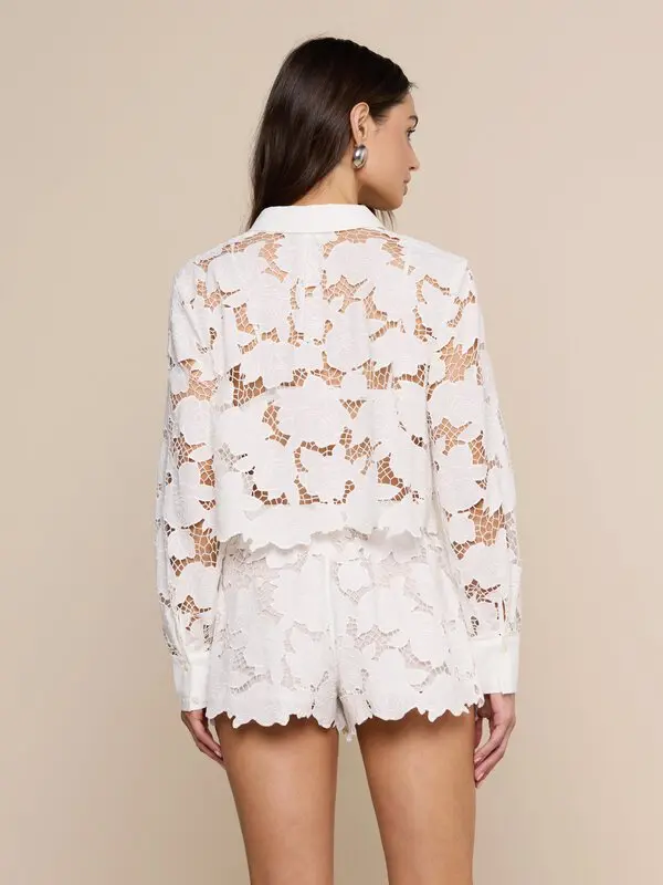 L'Agence Seychelle Cropped Eyelet Blouse Top