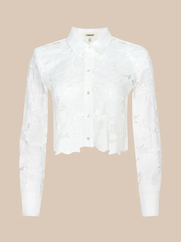 L'Agence Seychelle Cropped Eyelet Blouse Top