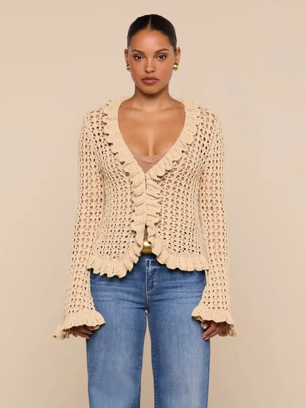 L'Agence Solaris Crocheted Cardigan - Sand Dune
