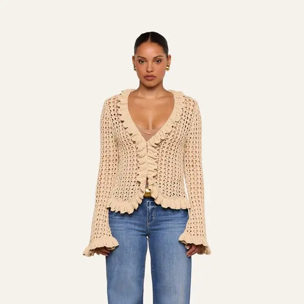 L'Agence Solaris Crocheted Cardigan - Sand Dune