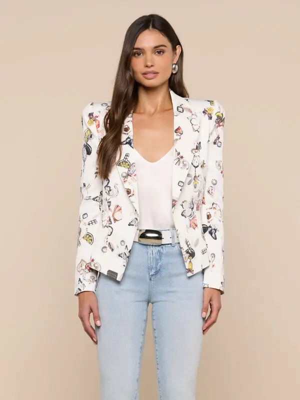 L'Agence Bethany Printed Blazer - Ecru Multi Lock Butterfly