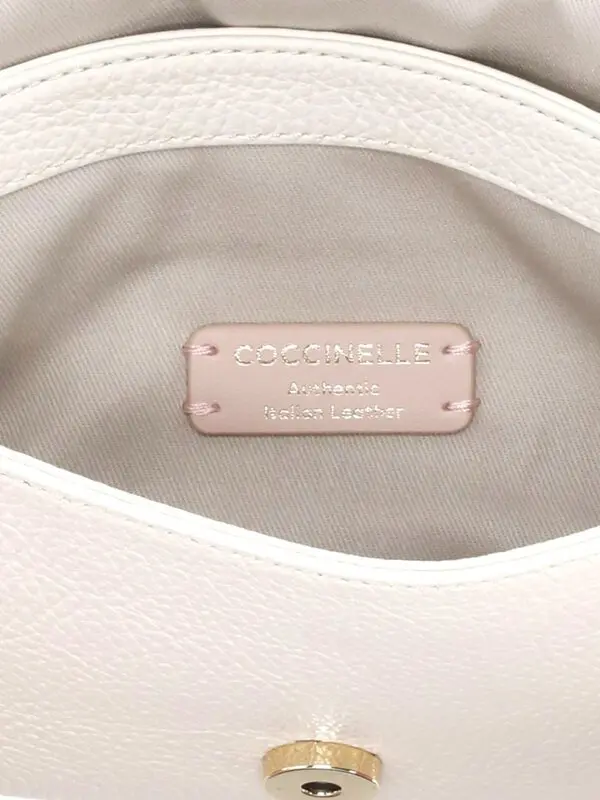 COCCINELLE Dandy Laminated Grained Leather Shoulder Bag - Pearl