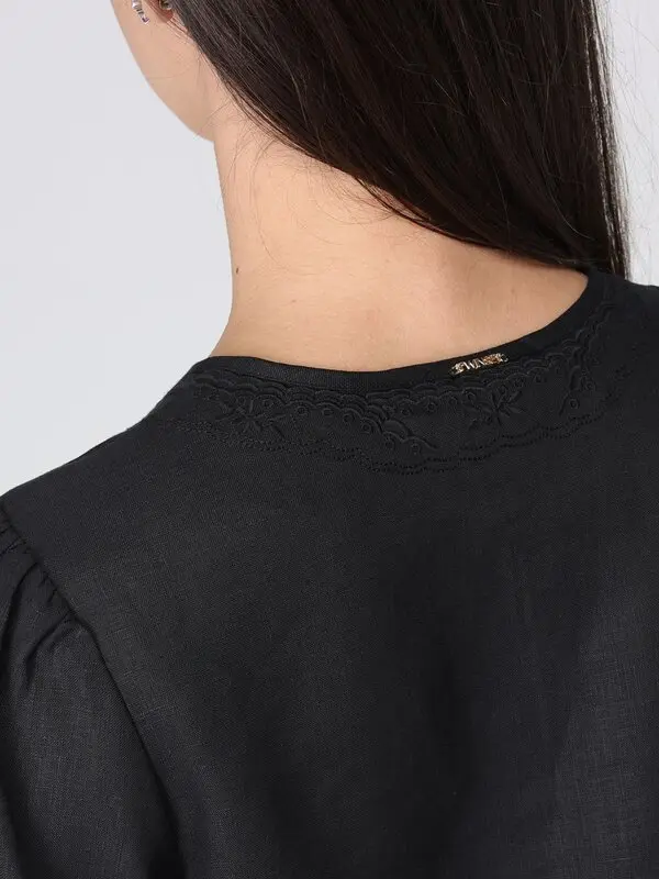 TWINSET Cropped Embroidered Top - Black