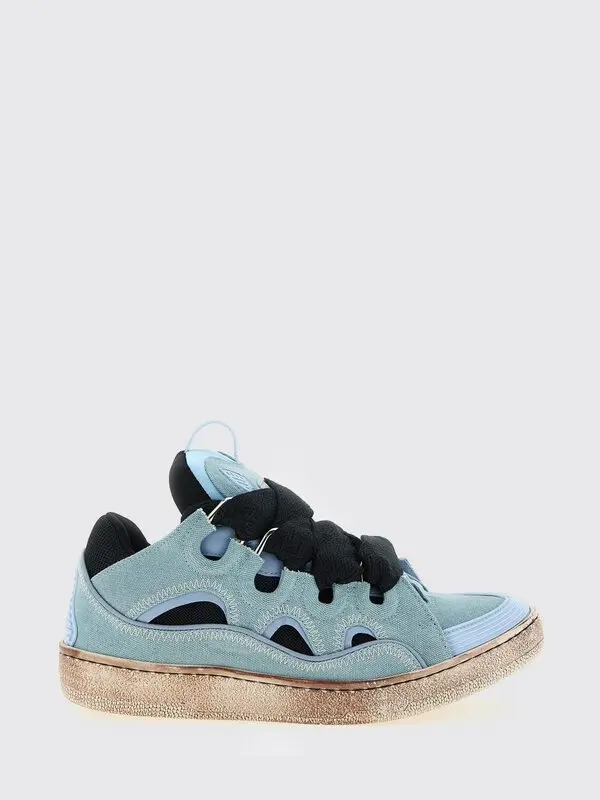 LANVIN Curb Cotton Canvas And Mesh Sneakers - Blue