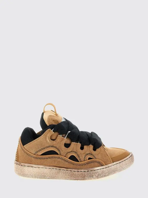 LANVIN Curb Cotton Canvas And Mesh Sneakers - Brown