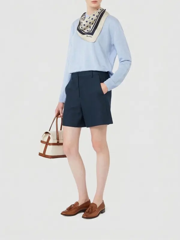Max Mara Linen Crew Neck Sweater - Blue