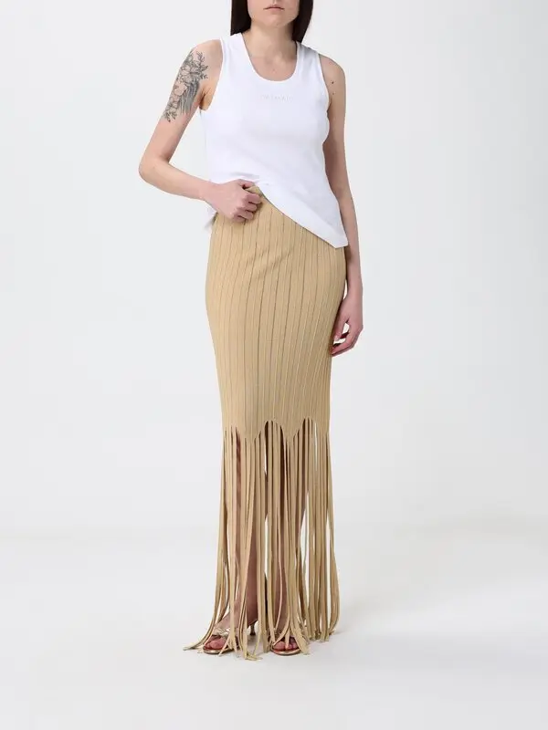 Balmain Fringed Viscose Knit Maxi Skirt