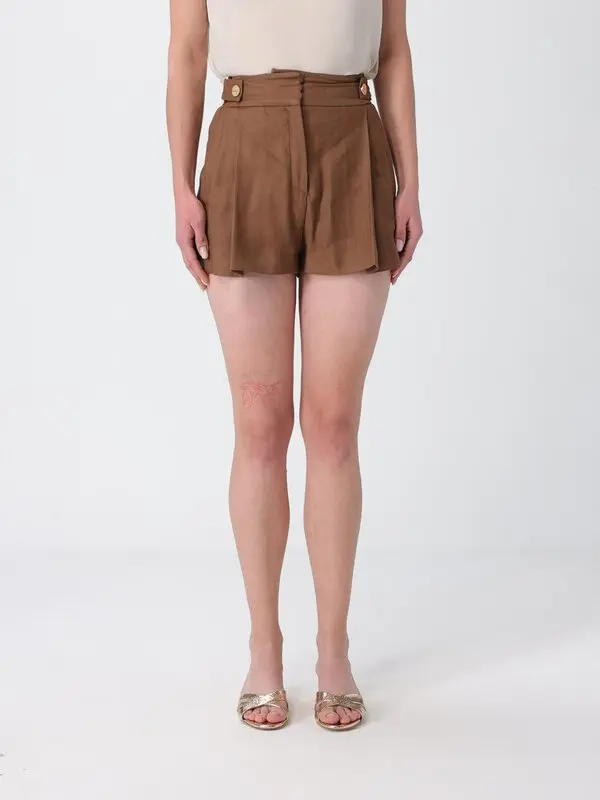 Elisabetta Franchi High Waisted Linen Blend Shorts - Brown