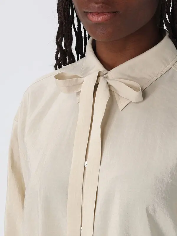 LEMAIRE Crinkled Silk Blend Shirt With Bow Detail - White