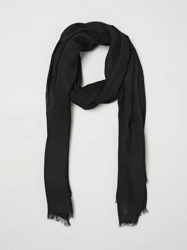 Emporio Armani Cotton Blend Stole With Eagle Jacquard - Black