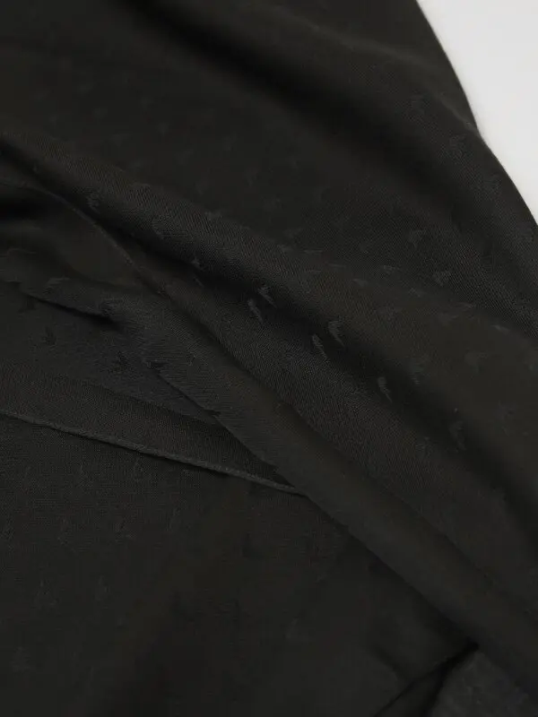Emporio Armani Cotton Blend Stole With Eagle Jacquard - Black