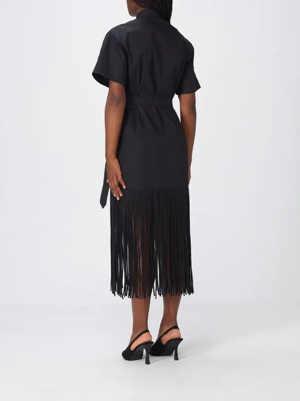 Pinko Short Sleeve Button-up Shirt Dress With Fringe Hem
