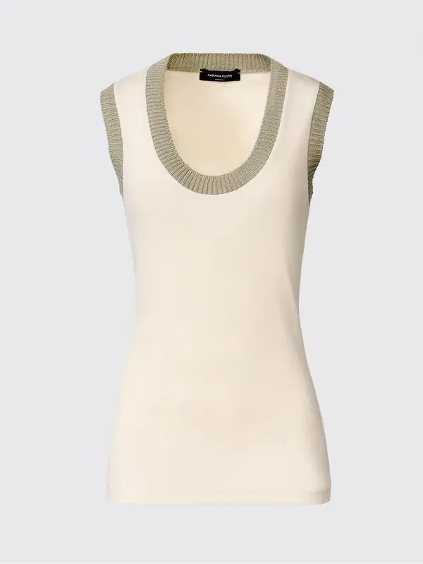 Fabiana Filippi Sleeveless Cotton Knit Top - Beige