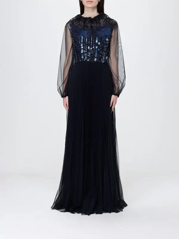 Fabiana Filippi Embroidered Long Sleeve Crêpe Dress