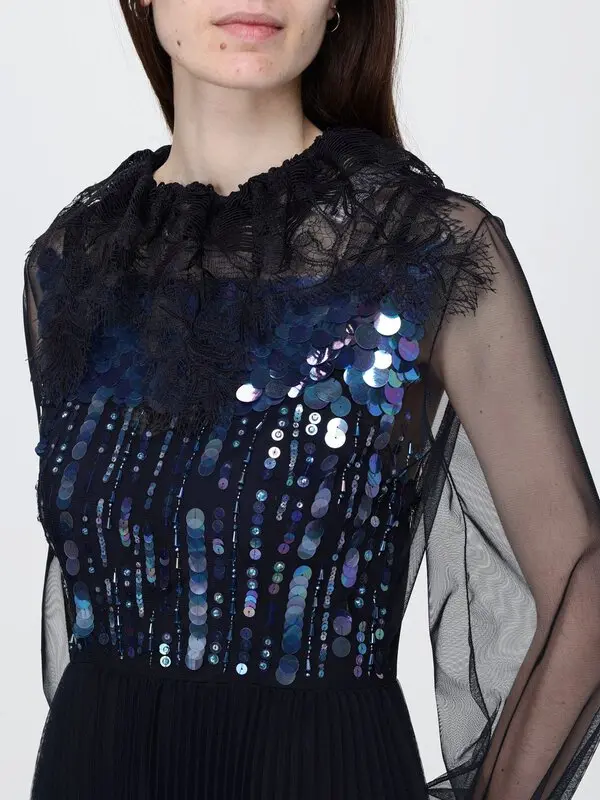 Fabiana Filippi Embroidered Long Sleeve Crêpe Dress