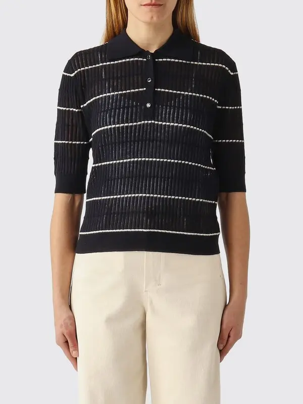 Max Mara Striped Wool And Silk Knit Polo Shirt - Black