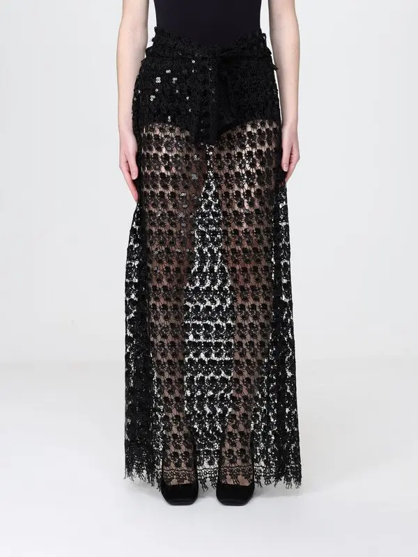 H COUTURE Polyester Crochet Sequin Maxi Skirt - Black