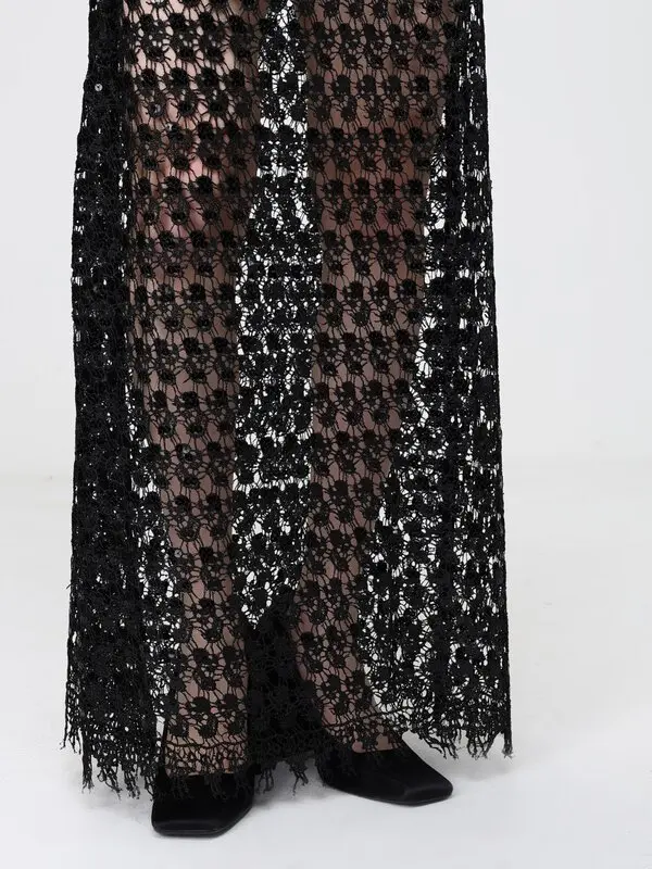 H COUTURE Polyester Crochet Sequin Maxi Skirt