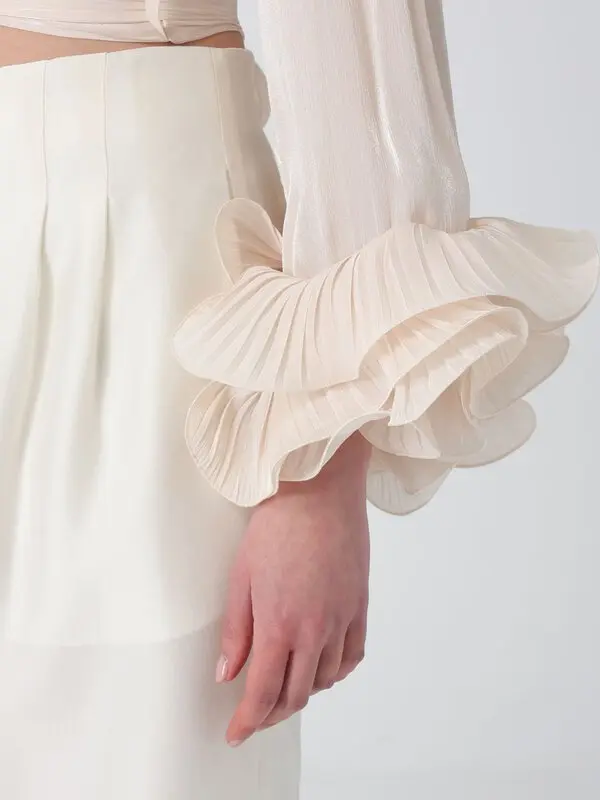 H COUTURE Wrap Top With Pleated Ruffles