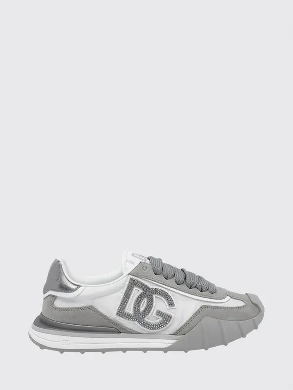 Dolce & Gabbana Suede And Nylon Athletic Sneakers With Rhinestone Dg Monogram - Grey