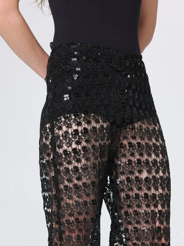 H COUTURE Embroidered Lace Sequined High-waisted Trousers - Black