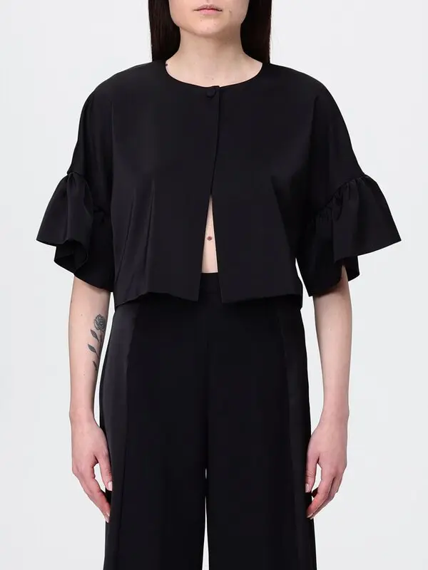H COUTURE Cropped Jacket With Embellished Flower And Ruffle Cuffs