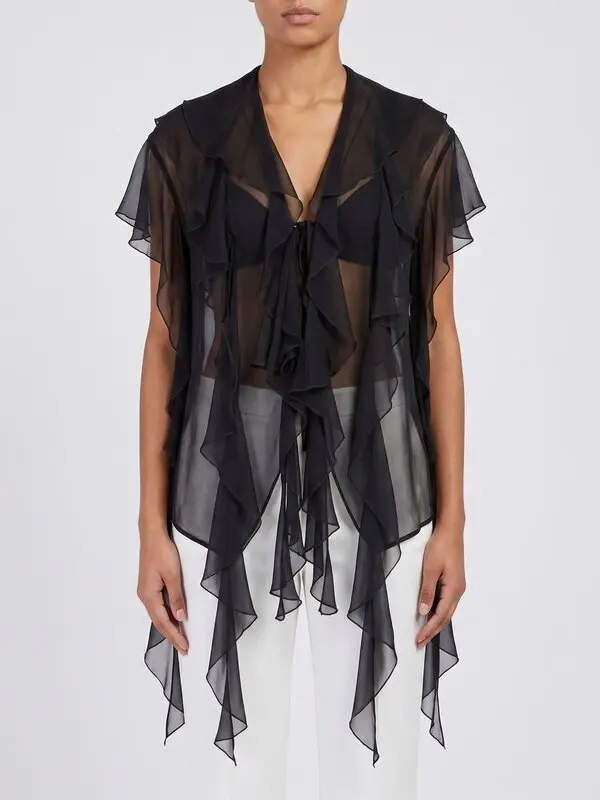 Erika Cavallini Georgette Shirt With Ruffle Embellishments - Black