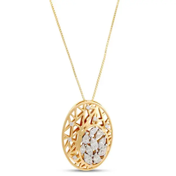 Benbridge Filigree Pendant Necklace With Diamond Cluster - Yg